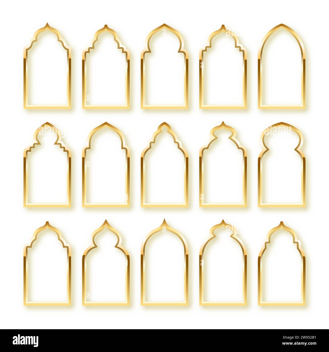Islamic frames, oriental style. Golden arabic shapes, windows and ...