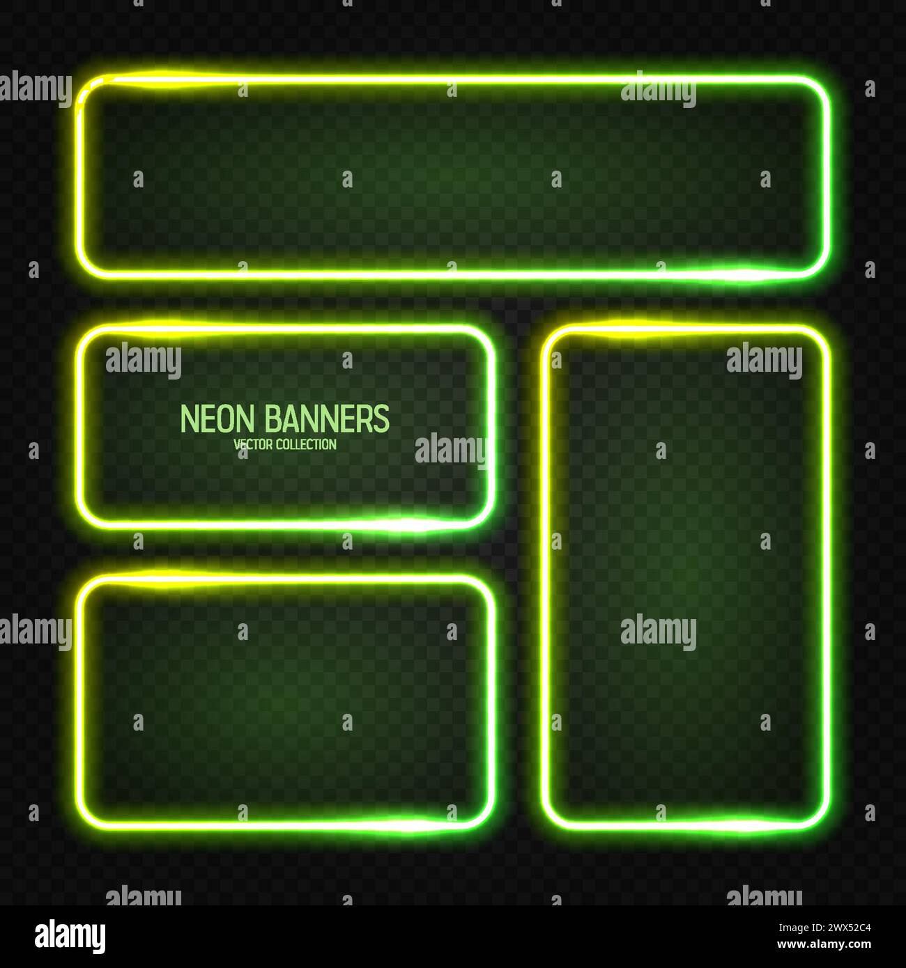 Glowing Neon Banners Illuminated Colorful Square Frames Shiny Vibrant Border Glow Effect