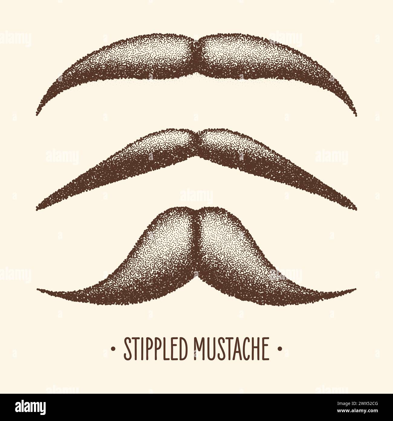Brown stippled vintage mustache. Curly facial hair. Hipster beard ...
