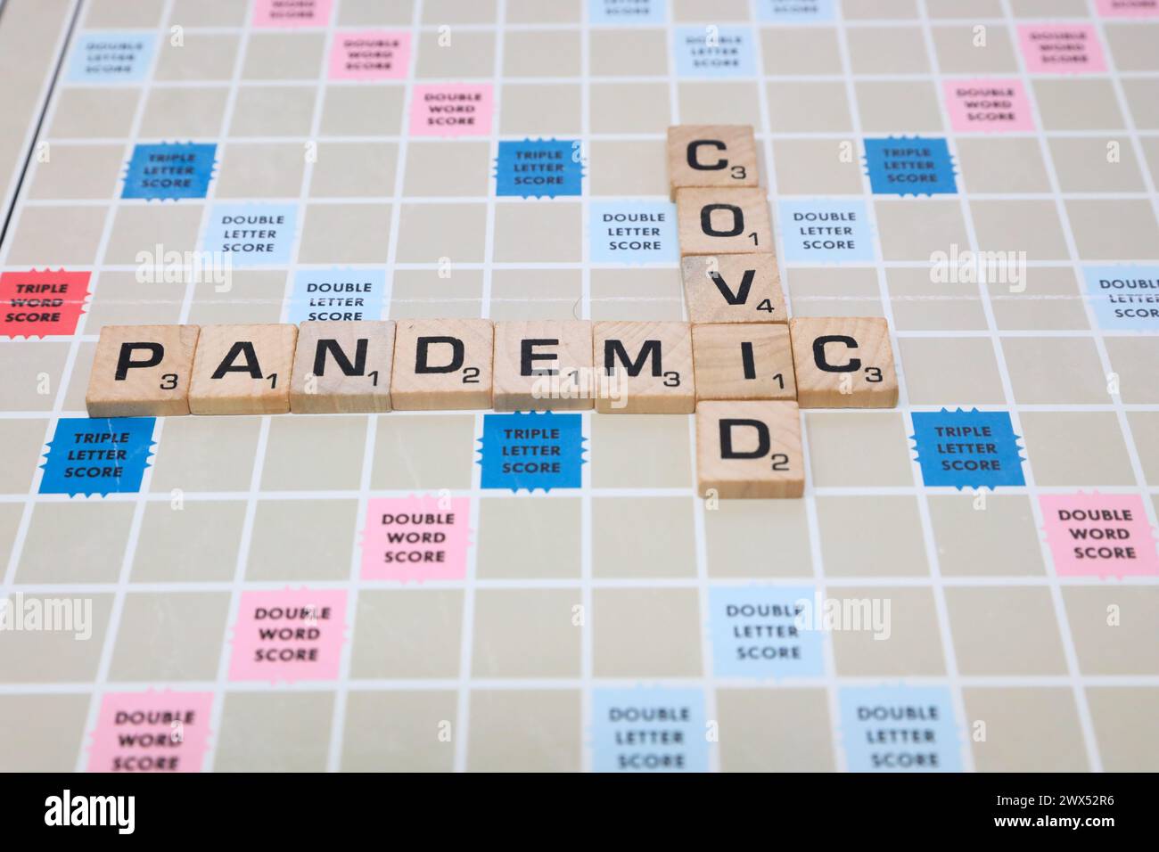 Word Tiles Spelling Common Themes Stock Photo - Alamy