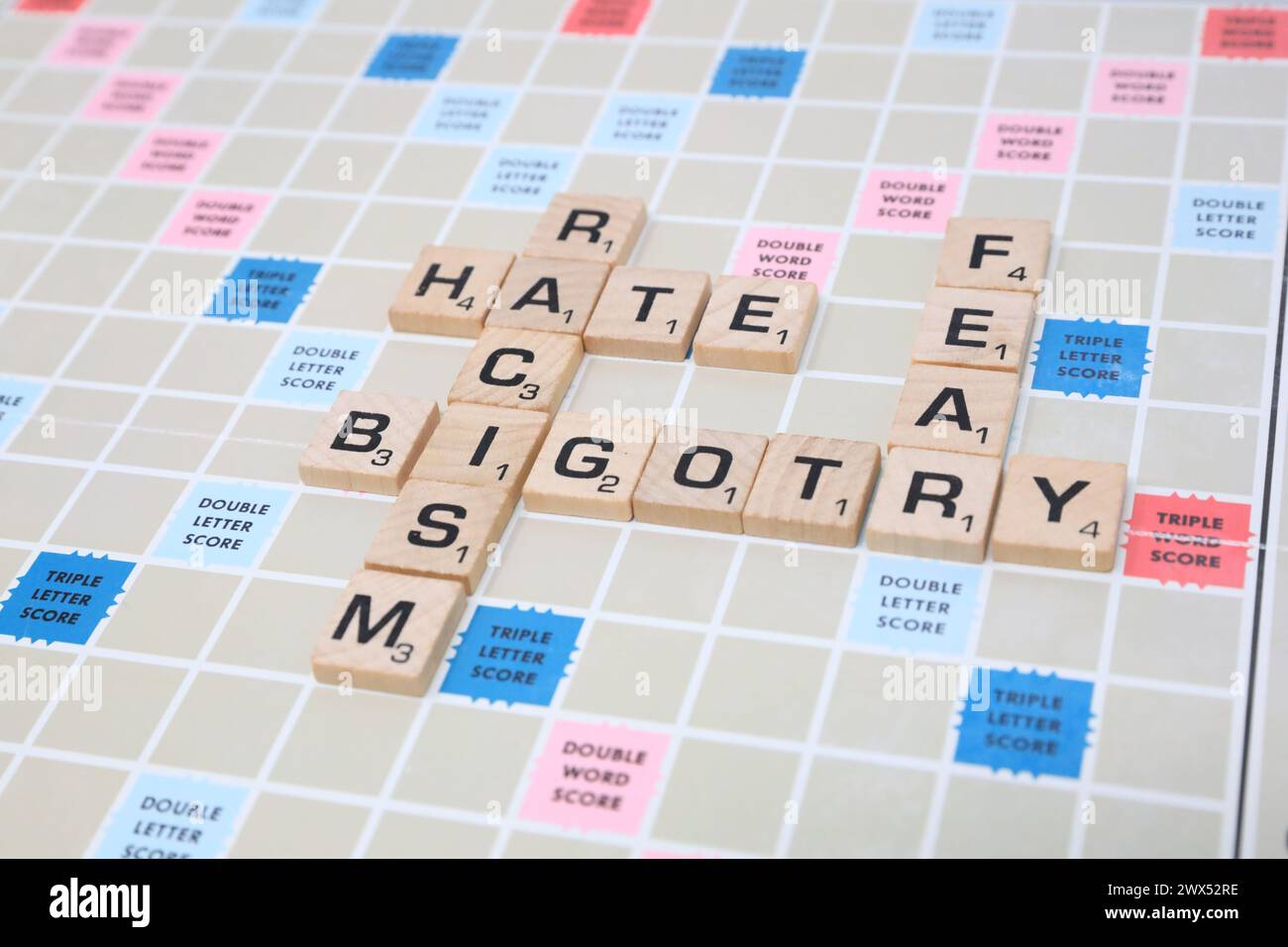 Word Tiles Spelling Common Themes Stock Photo - Alamy