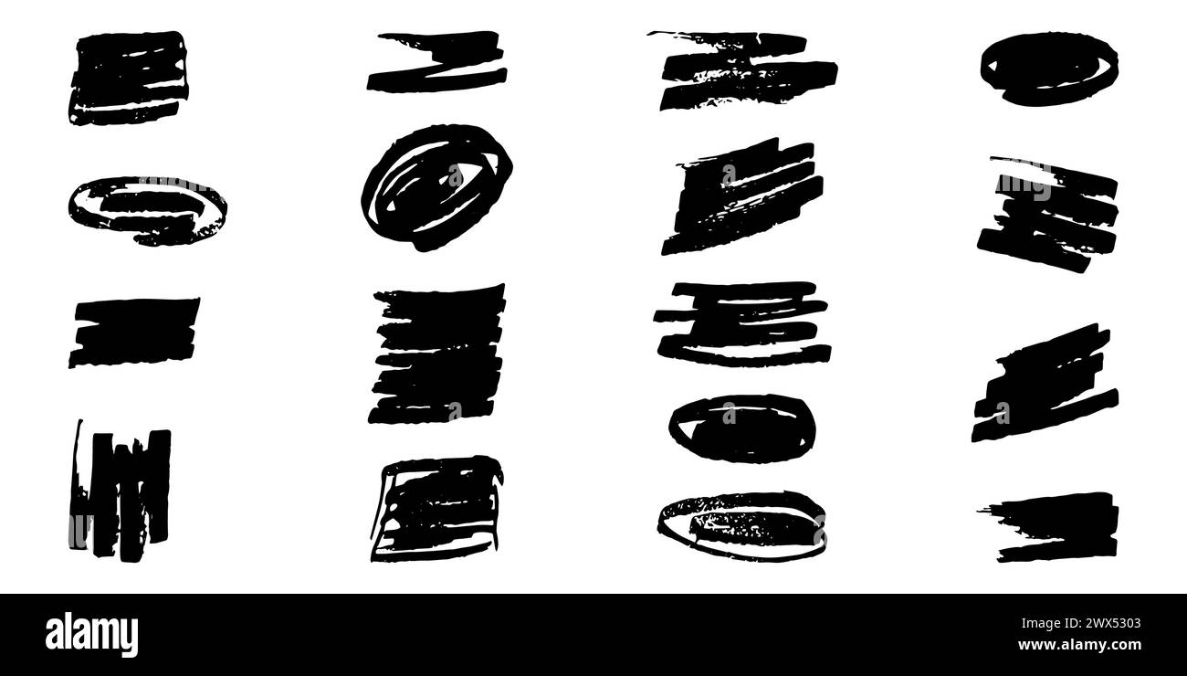 Brushes and elements for notes highlighting text. Squares circles lines ...