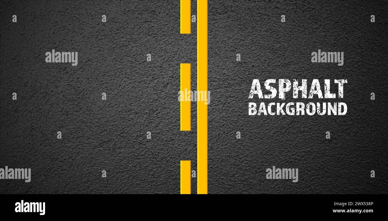 Asphalt road with yellow lane marking, concrete highway surface ...