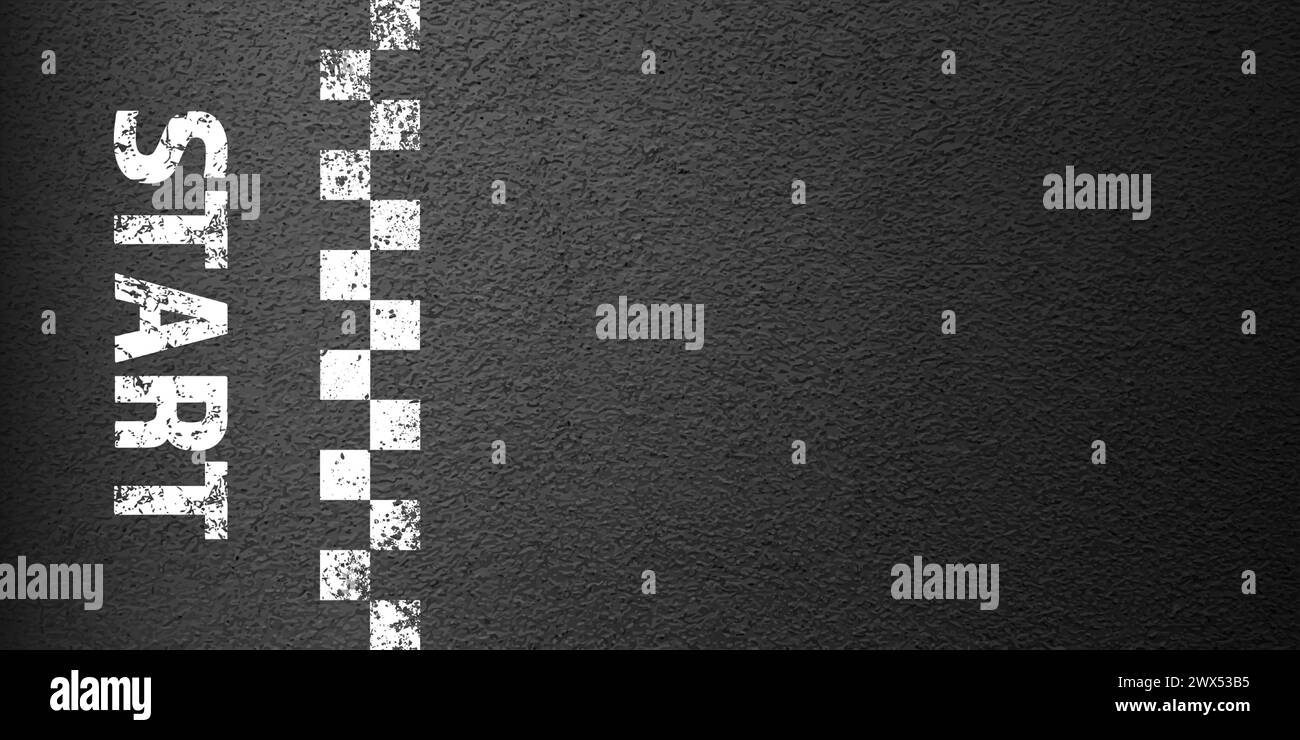 Asphalt road with white start line marking, concrete highway surface ...