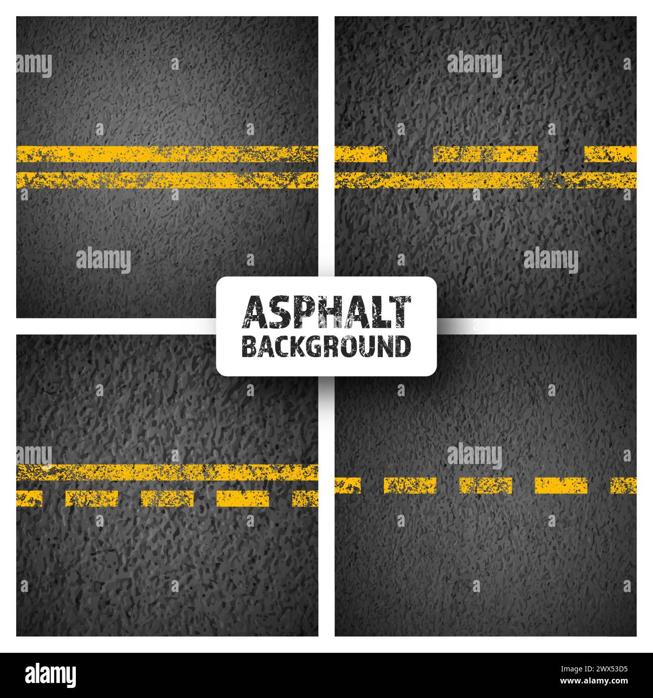 Asphalt road with yellow cracked lane marking, concrete highway surface ...
