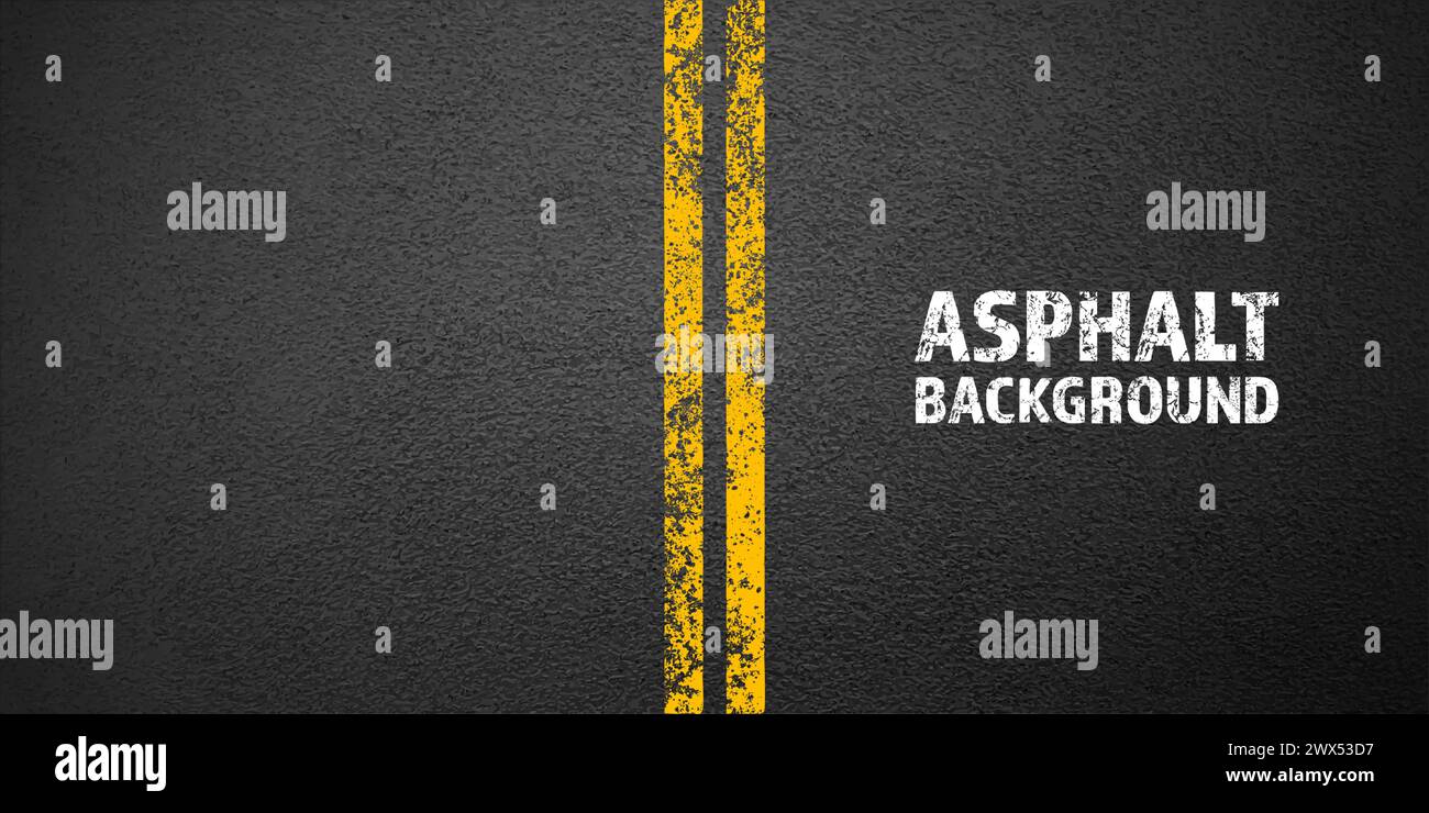 Asphalt road with yellow cracked lane marking, concrete highway surface ...