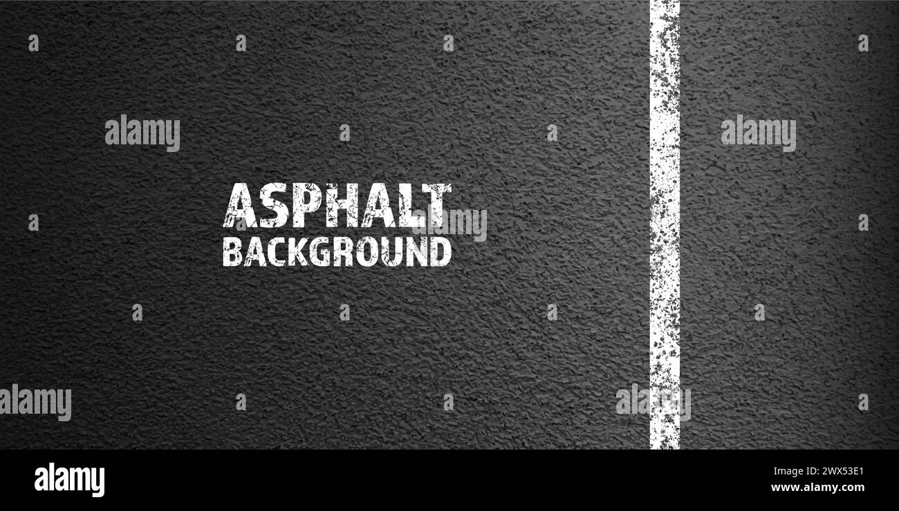 Asphalt road with white cracked lane marking, concrete highway surface ...