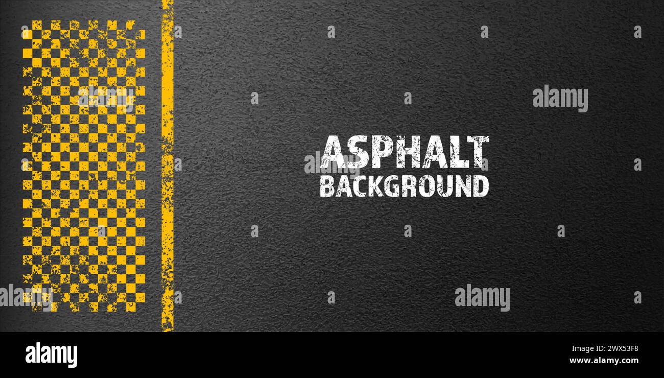 Asphalt road with yellow cracked lane marking, concrete highway surface ...