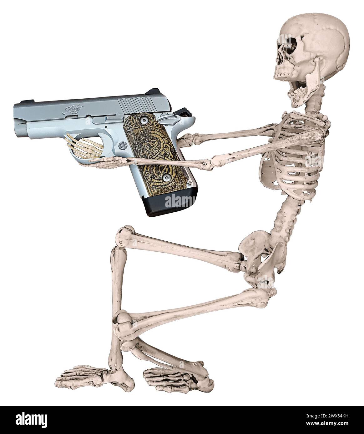 Skeleton firing a Silver metal gun with Celtic Engraved grip Stock ...