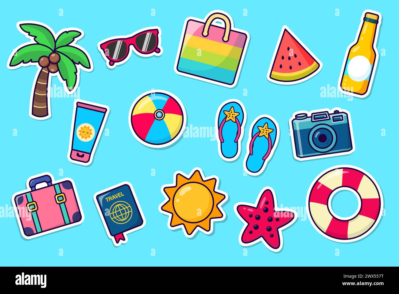 A set of stickers with summer holiday elements. Accessories for a ...