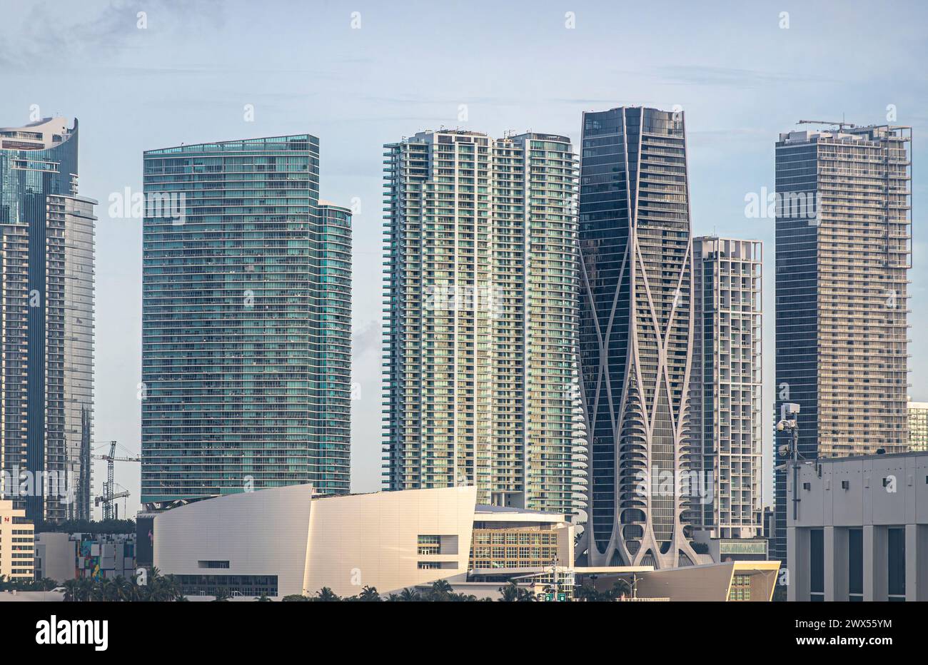 Miami, Florida, USA - July 29, 2023: Skyscrapers skyline NW of Heat ...