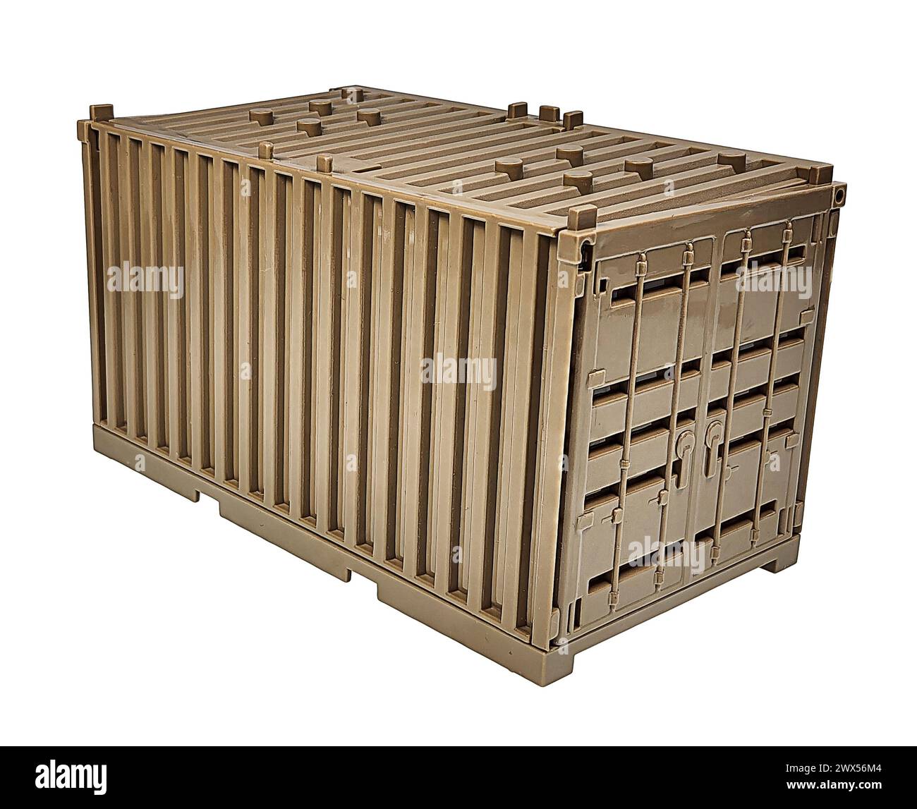 A brown shipping container for transporting objects angled view Stock ...