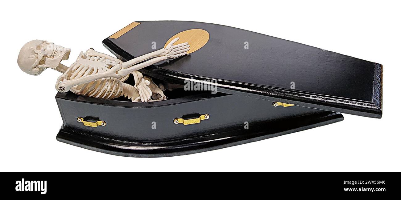 Skeleton in a Black Wooden Coffin Used to Bury People Who Have Passed ...