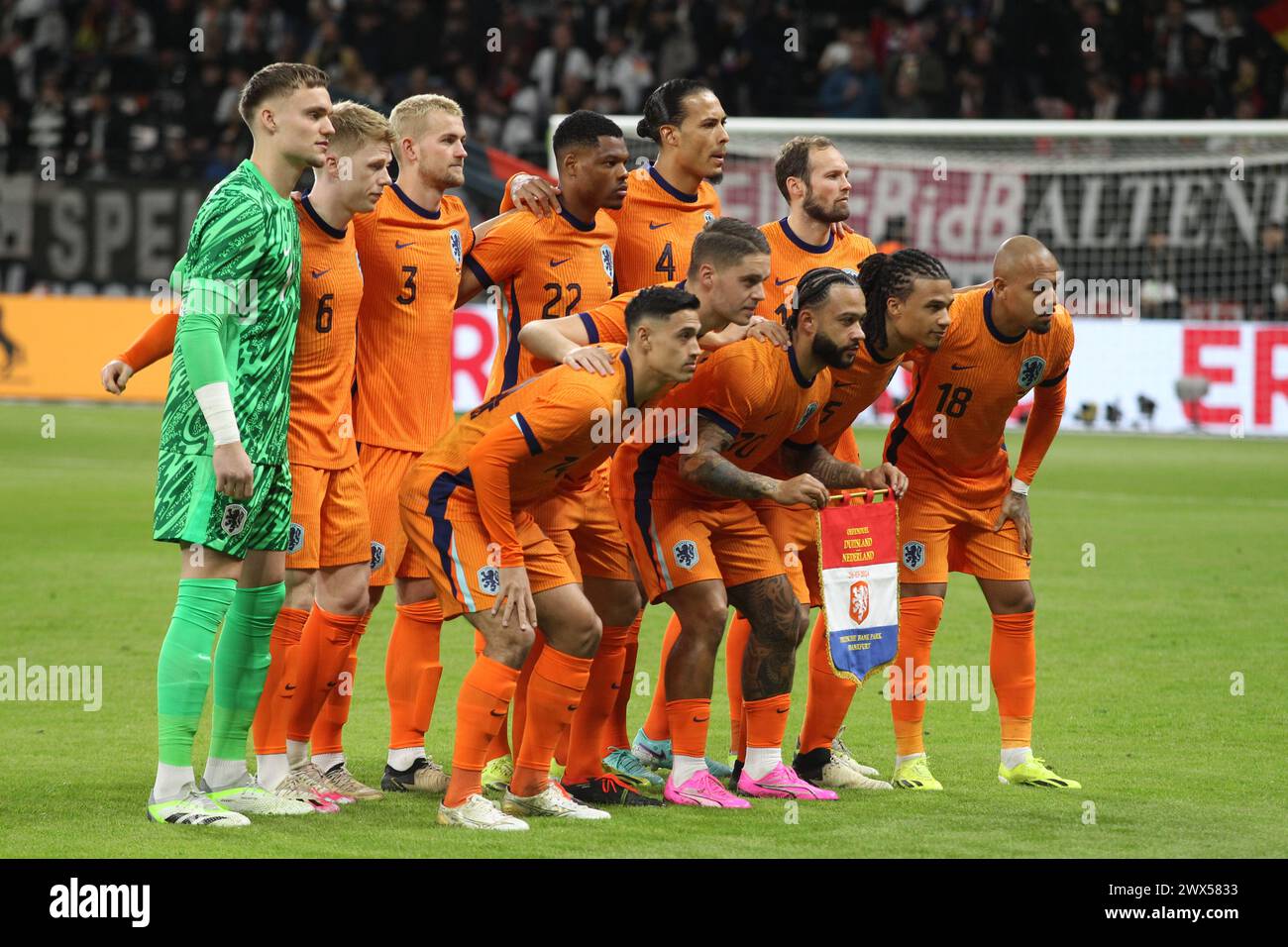 Frankfurt, Germany - 26. MARCH 2024: the team of the Netherlands, #1 Bart Verbruggen (Keeper ...