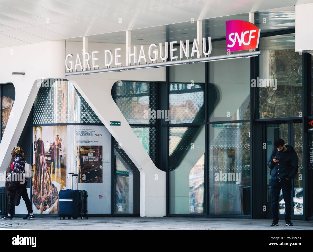 Haguenau, France - Mar 20, 2024: The entrance to Gare de Haguenau with ...