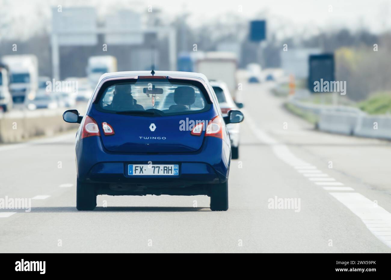 Strasbourg, France - Mar 20, 2024: A Renault Twingo driving on a French ...