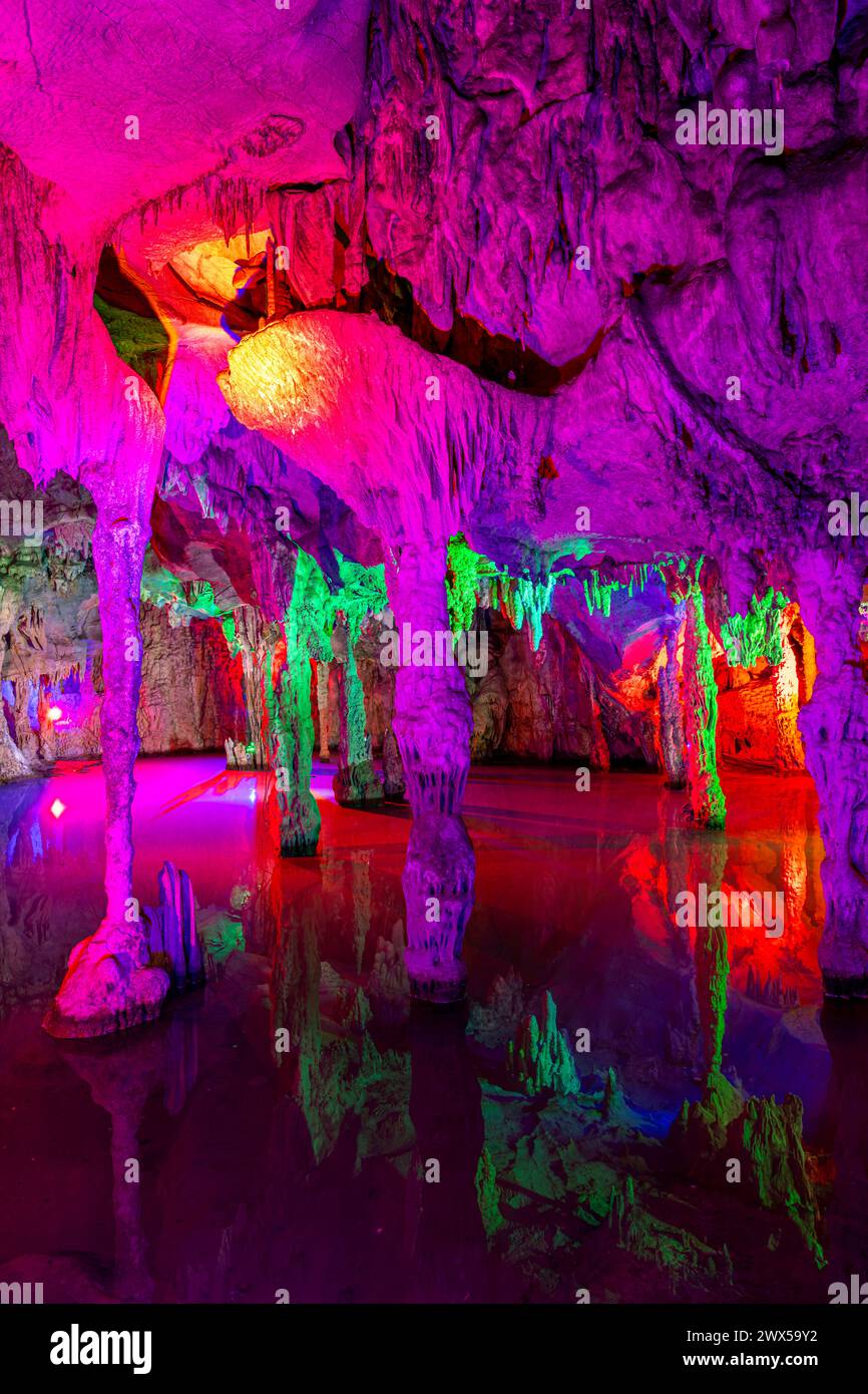 Silver Cave, an underground cave in Guilin, China. Horizontal ...
