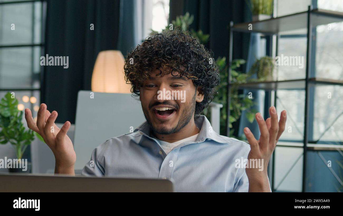 Surprised shocked amazed Arabian Indian Latino man ethnic male guy ...