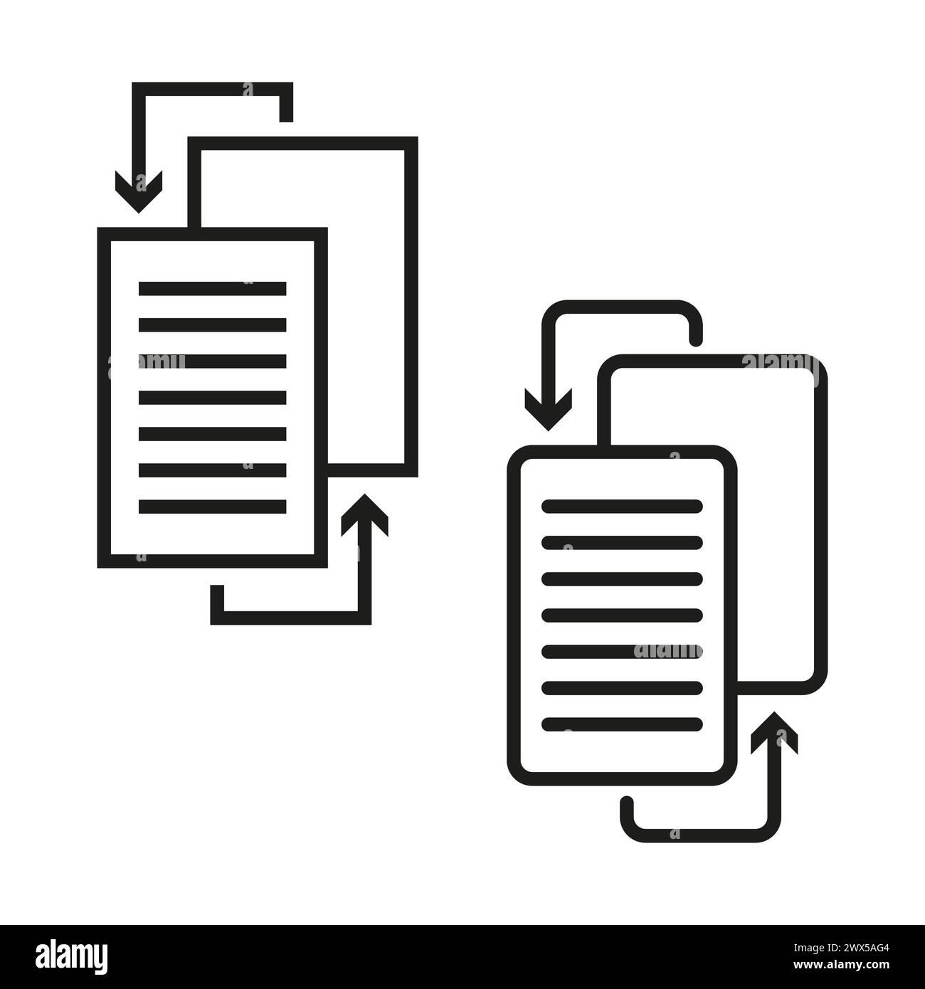 Document synchronization icon. File transfer illustration. Data exchange concept. Continuous ...