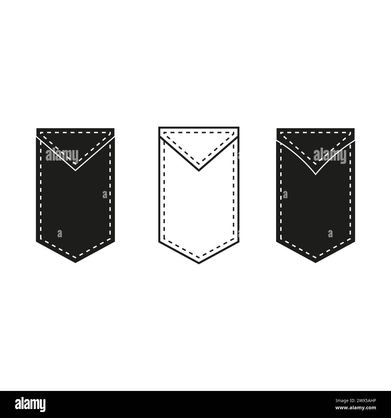 Banner ribbons set. Inverted corner flags. Stitched outline accents ...