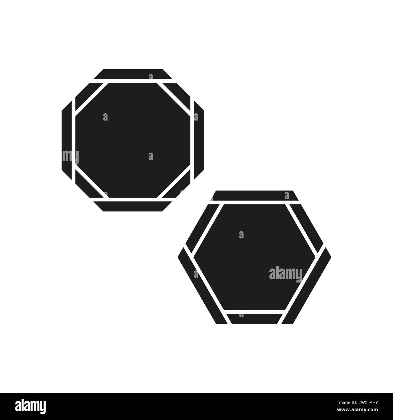 Geometric octagon shapes. Two-dimensional polygon icons. Black ...