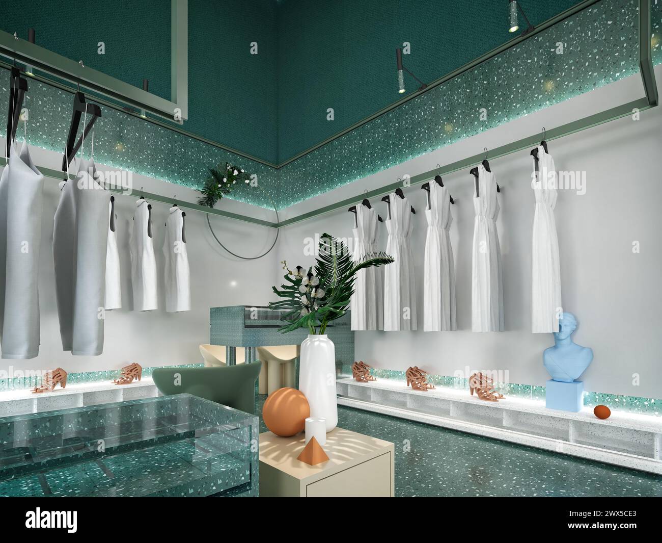 3d render of cloth dress shop Stock Photo - Alamy