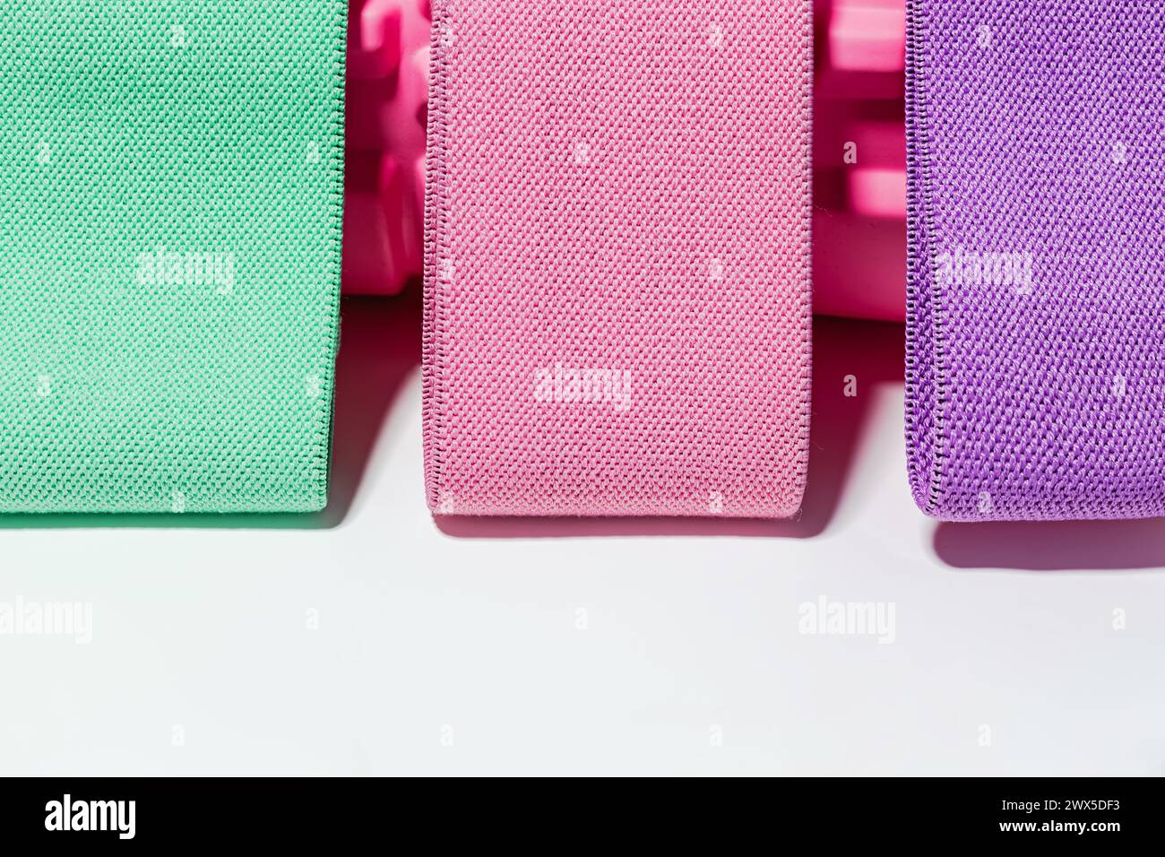 Colorful resistance fitness bands close-up. Workout at home Stock Photo ...