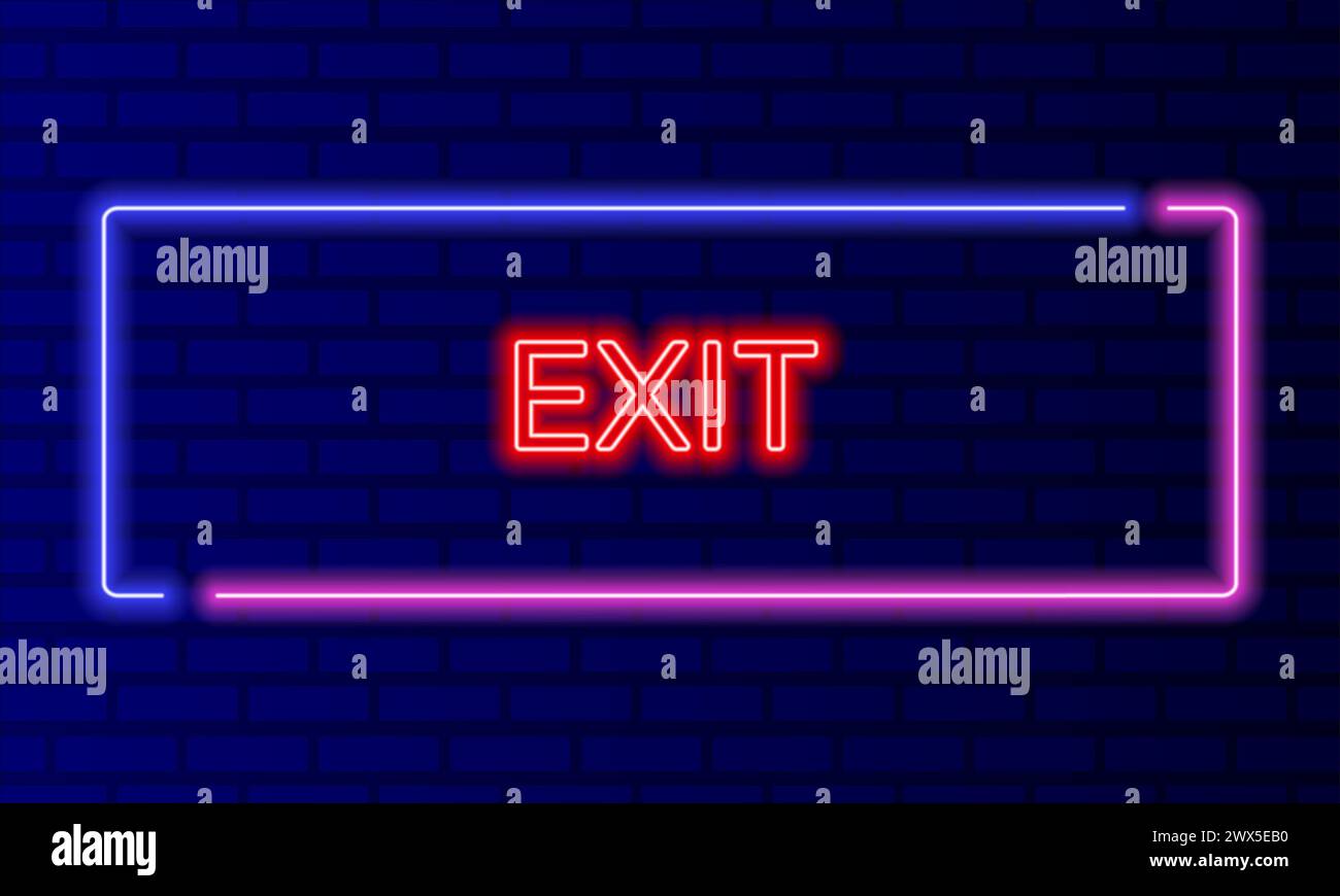 Neon sign exit in speech bubble frame on brick wall background vector ...