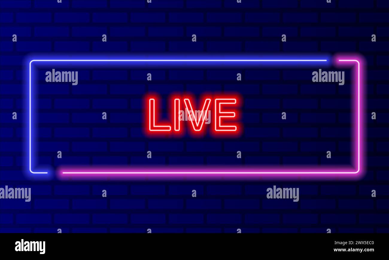 Neon sign live in speech bubble frame on brick wall background vector ...