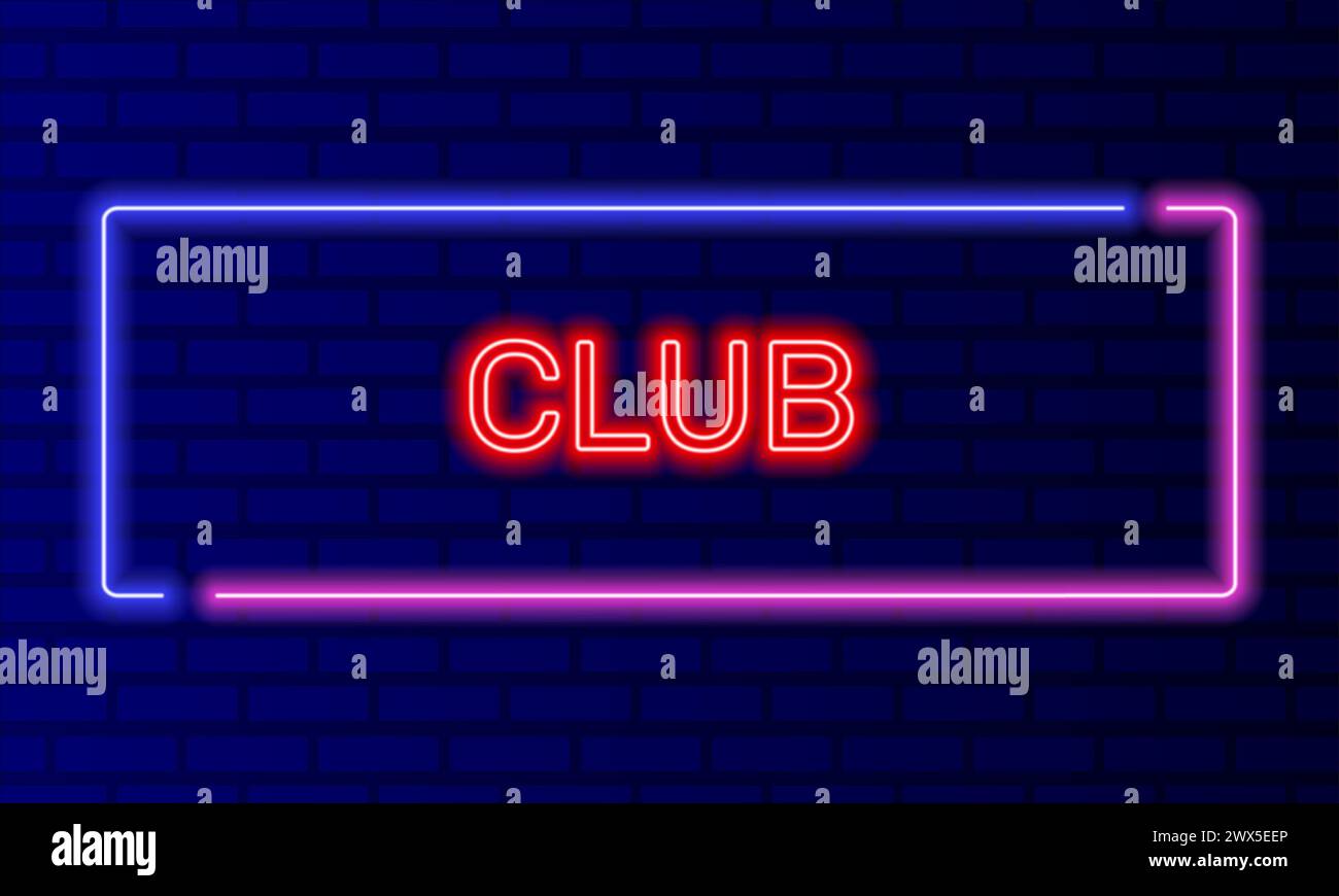 Neon sign club in speech bubble frame on brick wall background vector ...