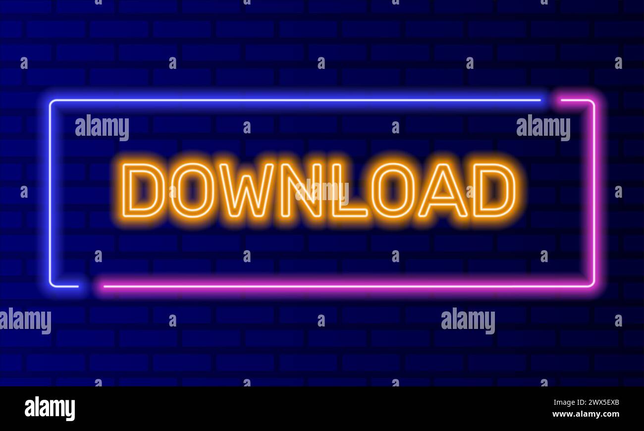Neon sign download in speech bubble frame on brick wall background ...