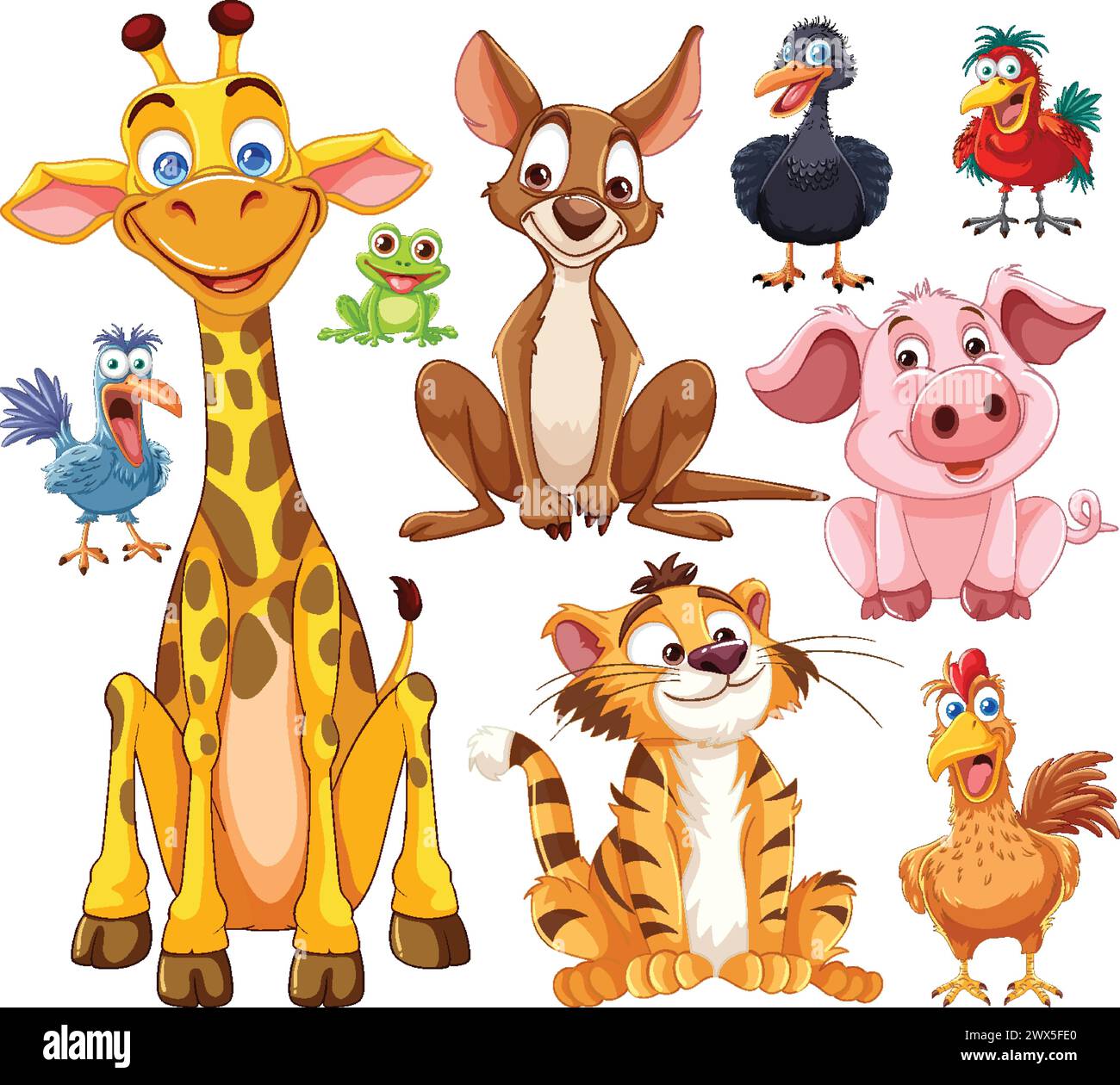 Collection of cute, vibrant cartoon animal characters Stock Vector ...