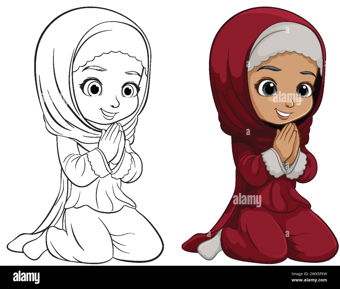 Vector illustration of a girl praying in two styles Stock Vector Image ...