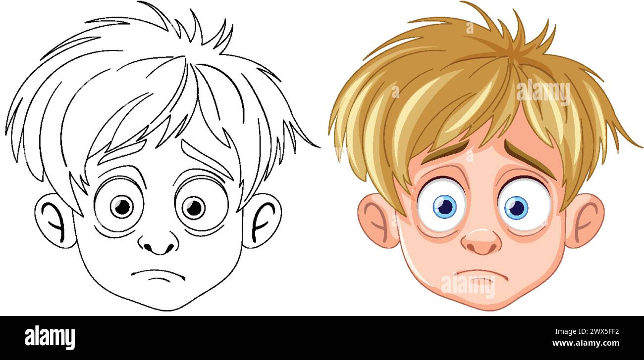 Vector illustration of a worried young boy's face Stock Vector Image ...