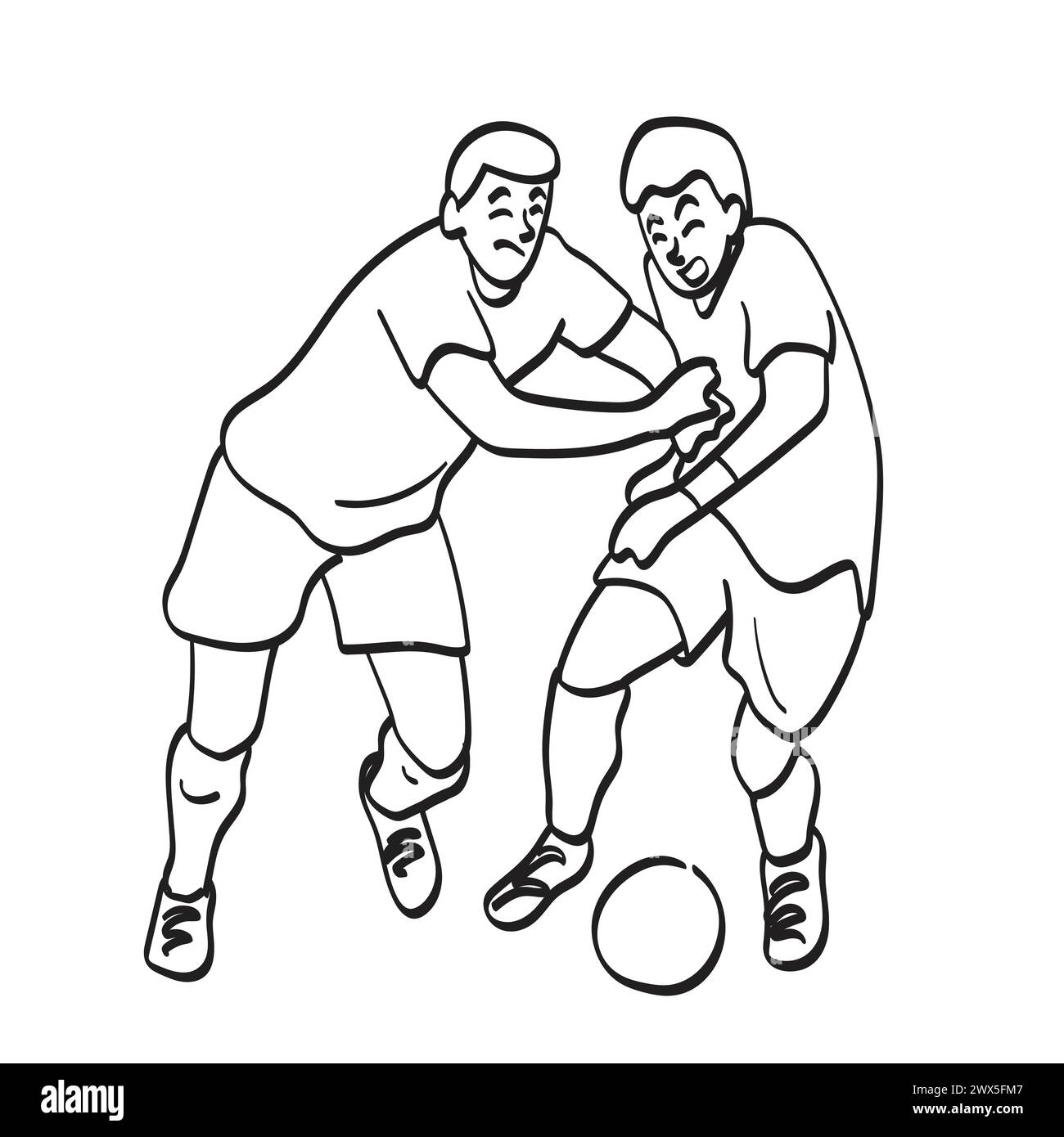 two soccer players playing football together illustration vector hand ...