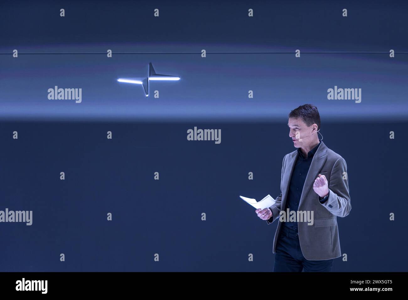 Polestar CEO Thomas Ingenlath speaks during the unveiling of the ...