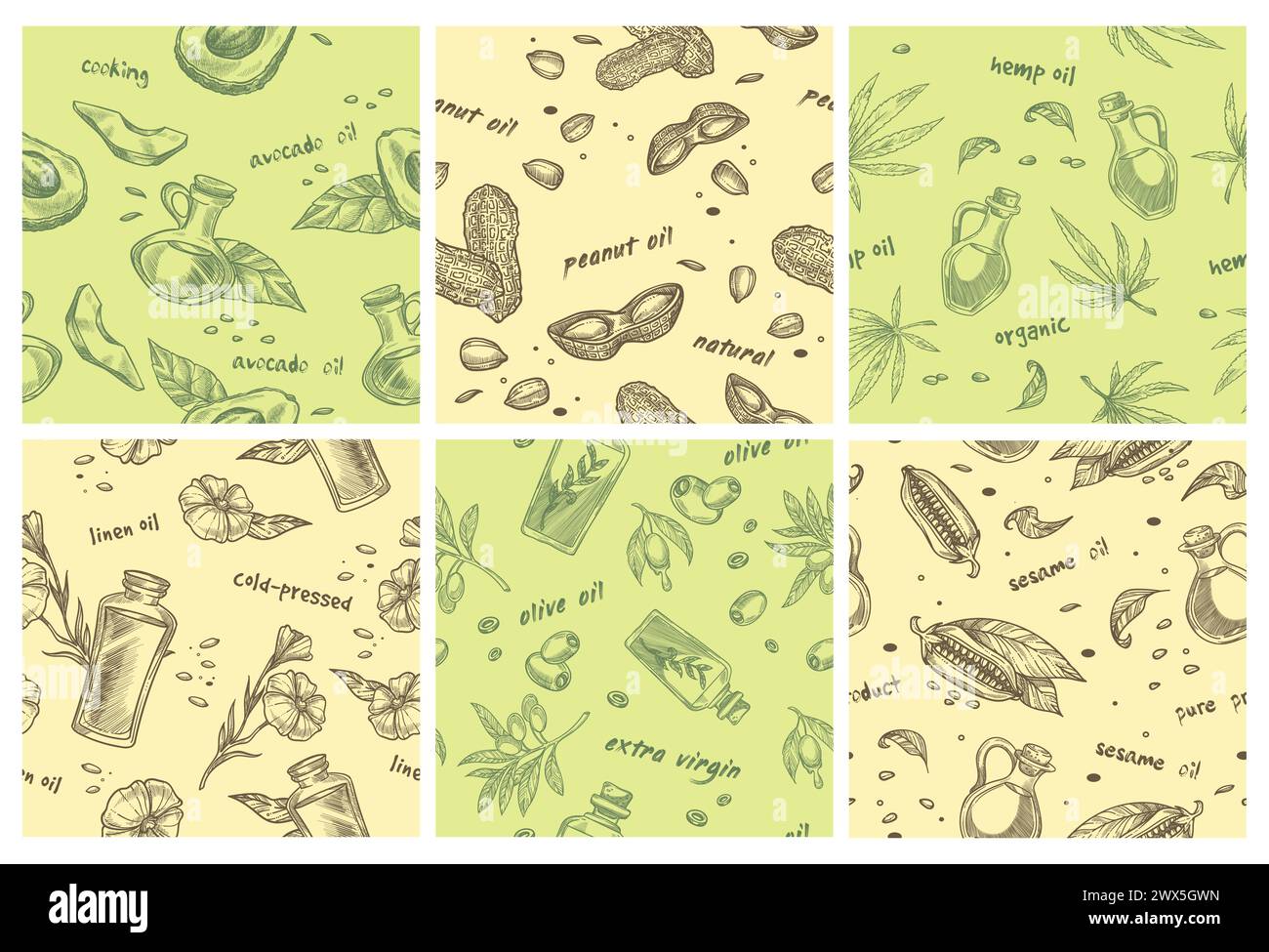 Decorative pattern set with hand drawn natural oil Stock Vector Image ...