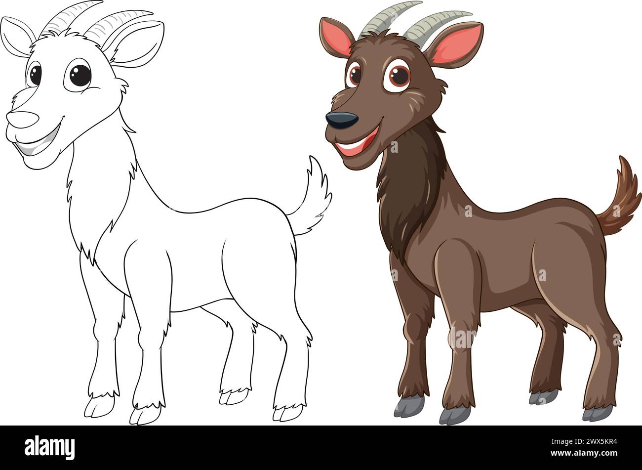 Colorful and outlined goat drawings side by side Stock Vector Image ...