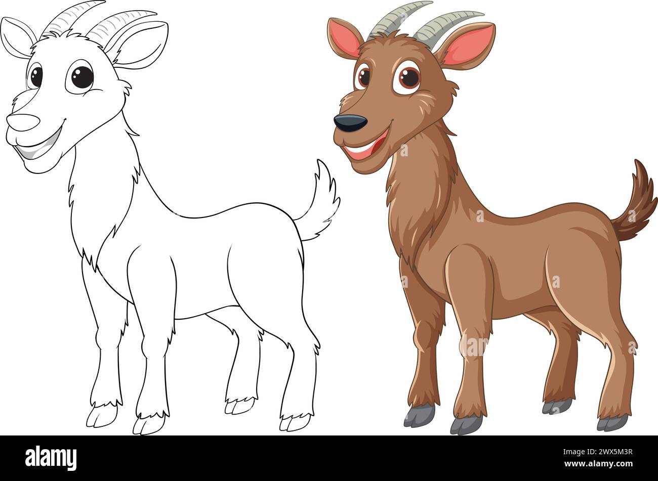 Colorful and outlined goat drawings side by side Stock Vector Image ...