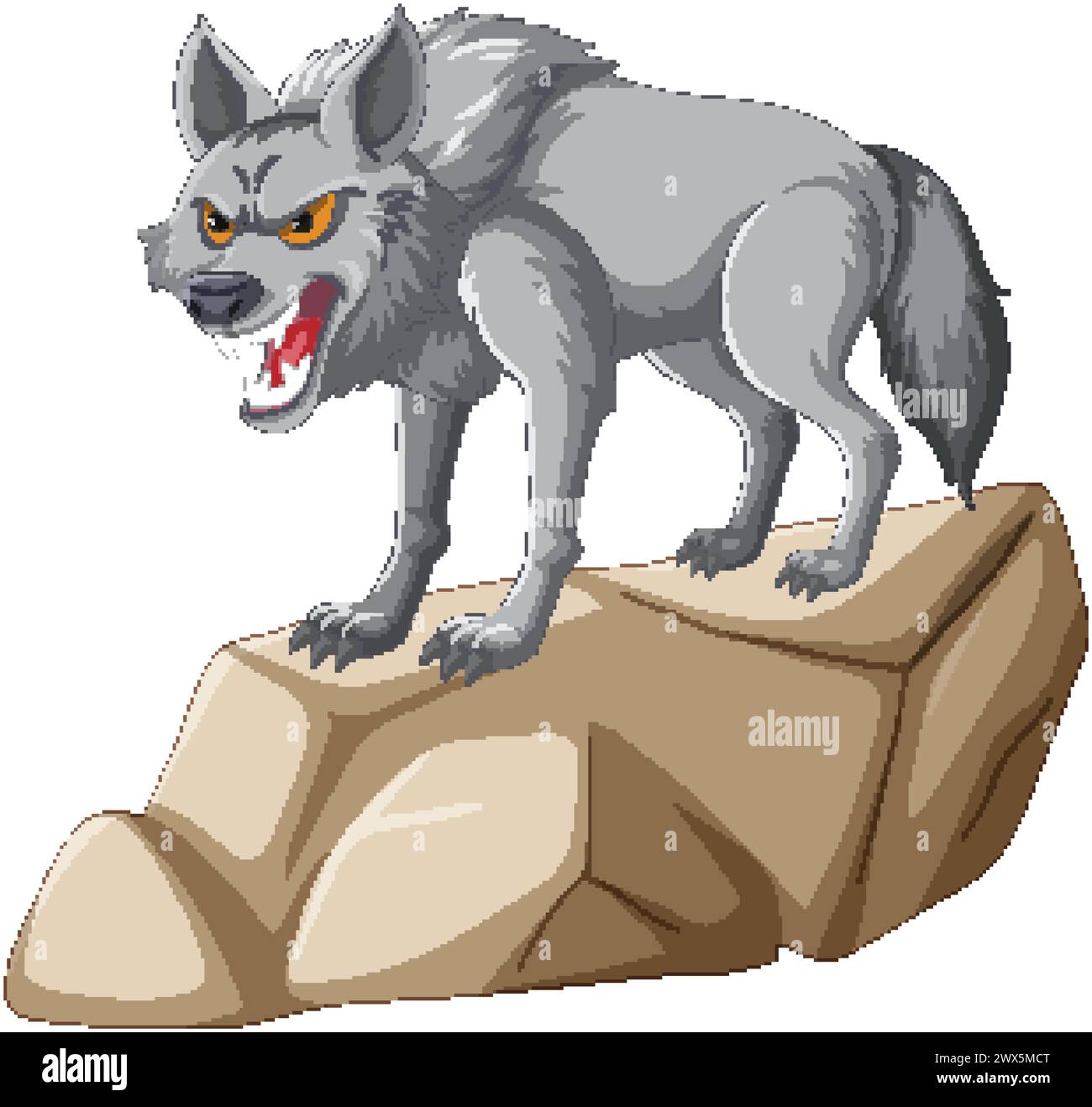 Angry gray wolf growling atop a boulder Stock Vector Image & Art - Alamy