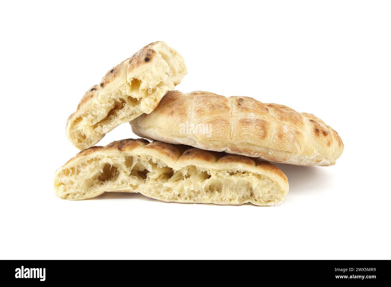 Stack of round pita flat-breads isolated on a white background, pita ...