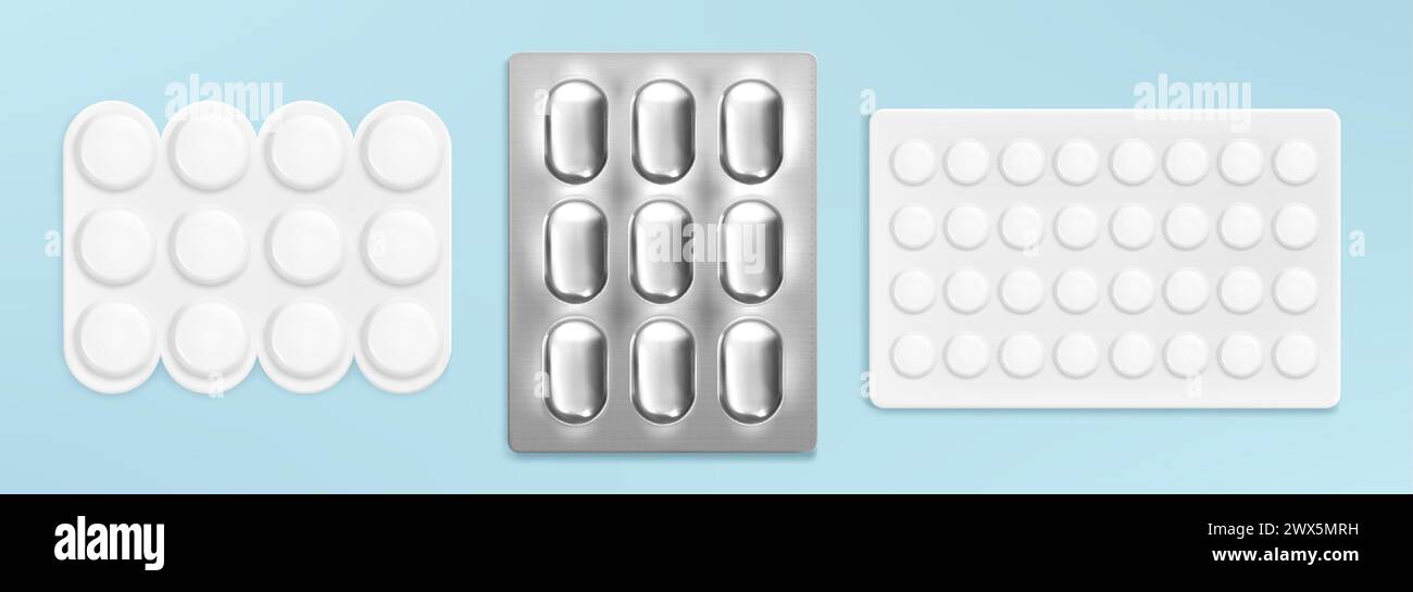 Pill blisters set isolated on background. Vector realistic illustration ...