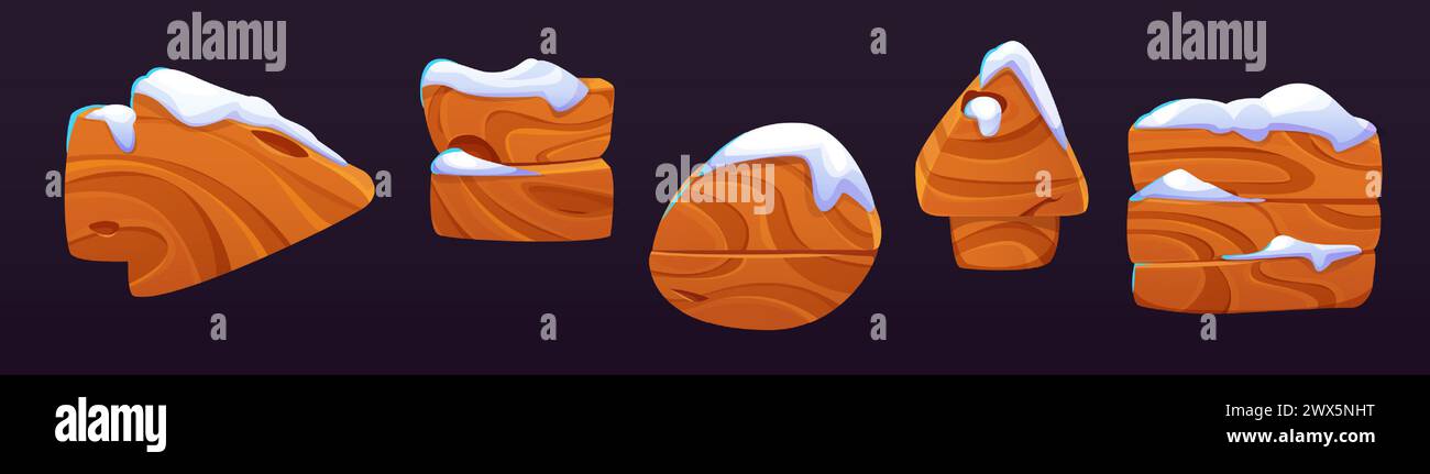 Wood winter sign board with snow cartoon vector. Wooden arrow banner ...