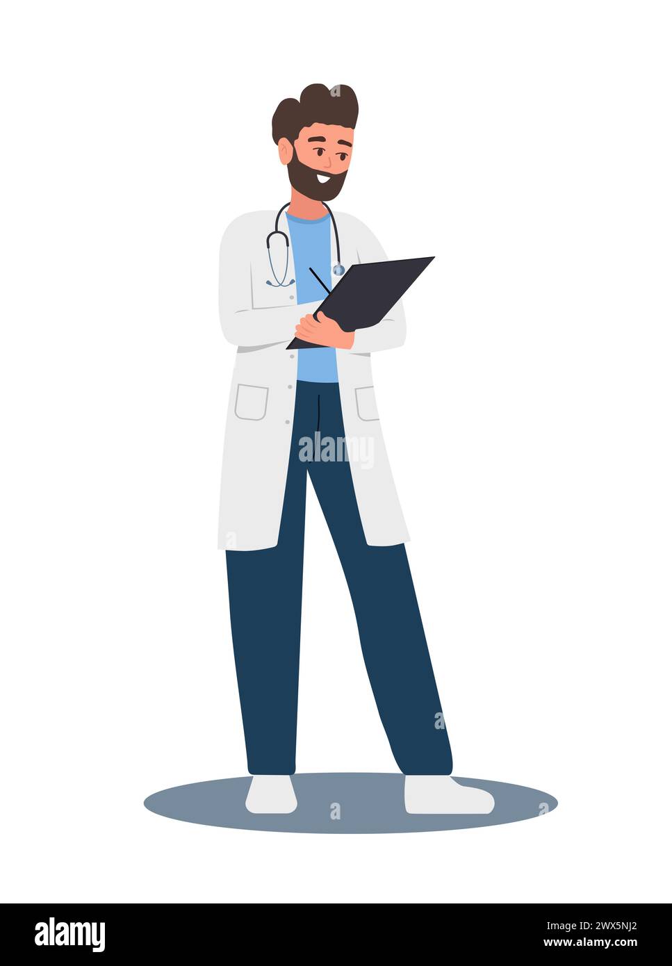 Doctor writing medical prescription. Man in uniform holding clipboard ...