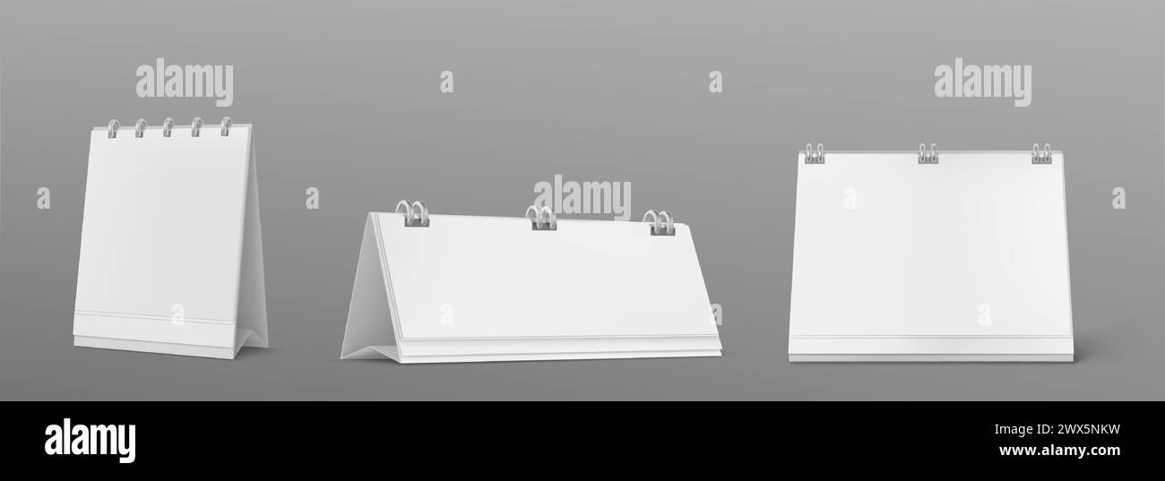 Desk calendar with spiral mockup. Realistic 3d vector set of vertical ...