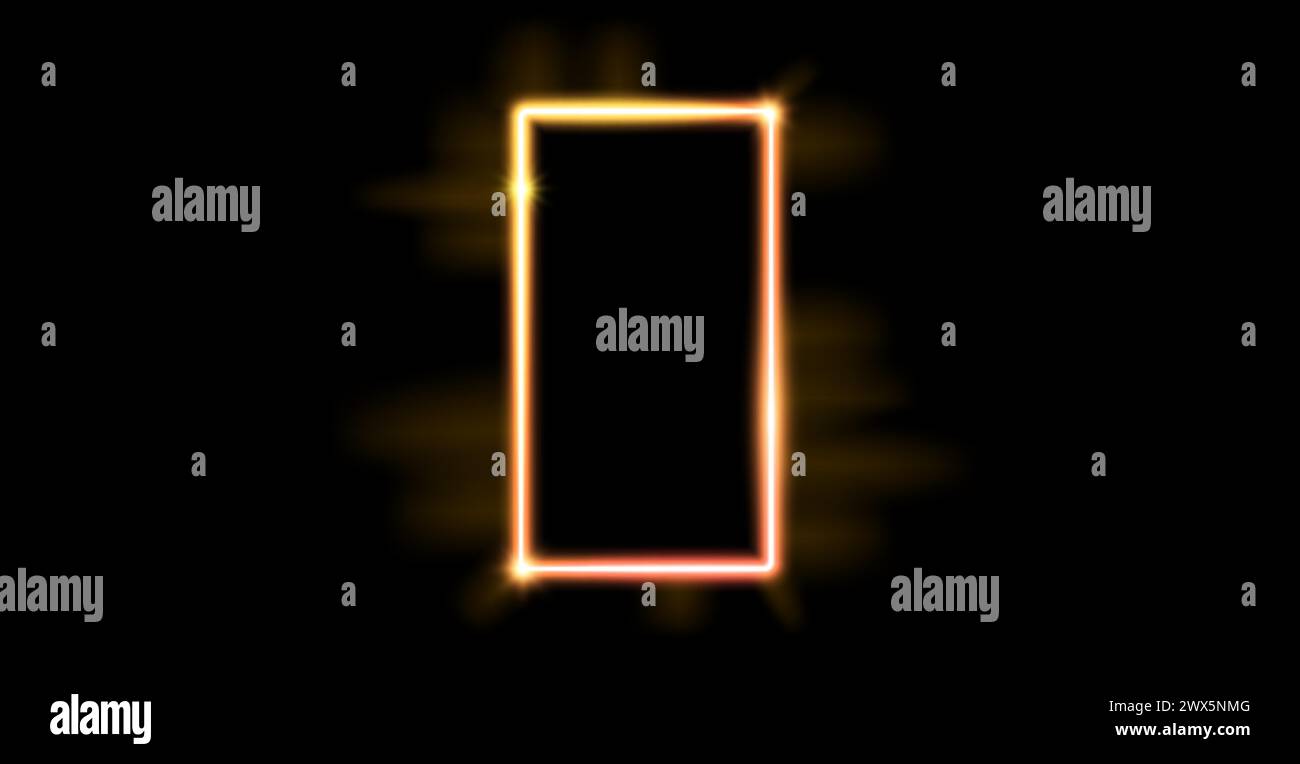 Glowing neon rectangular frame. Golden yellow shining border. Neon ...