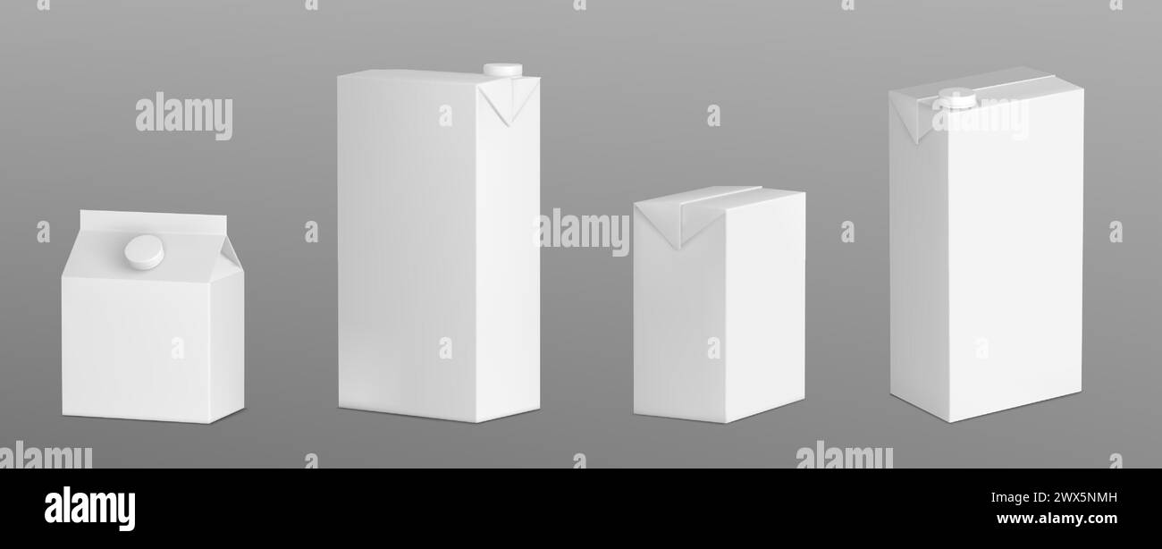 Milk or juice tetra pack mockup. Realistic 3d vector illustration set ...