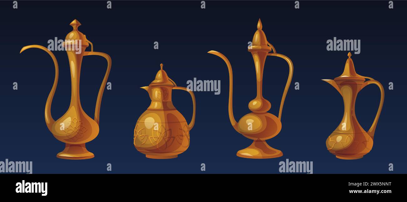 Arabic traditional teapot of different shapes. Cartoon vector ...
