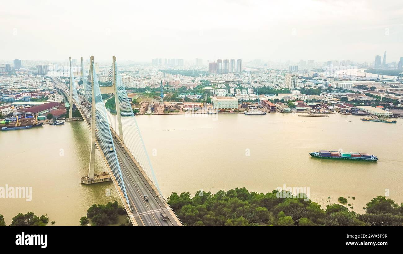 The Phu My bridge over the Saigon river in Saigon, Vietnam Stock Photo ...