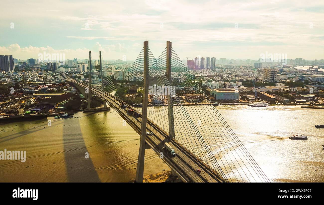 The Phu My bridge over the Saigon river in Saigon, Vietnam Stock Photo ...